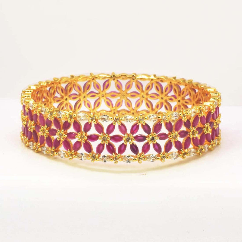 Premium Fashion Gold Plated Floral Broad Ruby Bangle Online| K Supreme